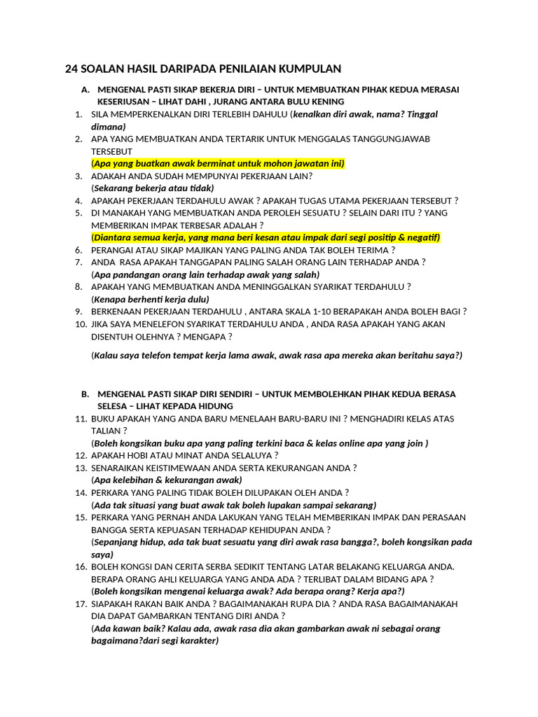 24 SOALAN VERSION Interview | PDF | Pengembangan Diri