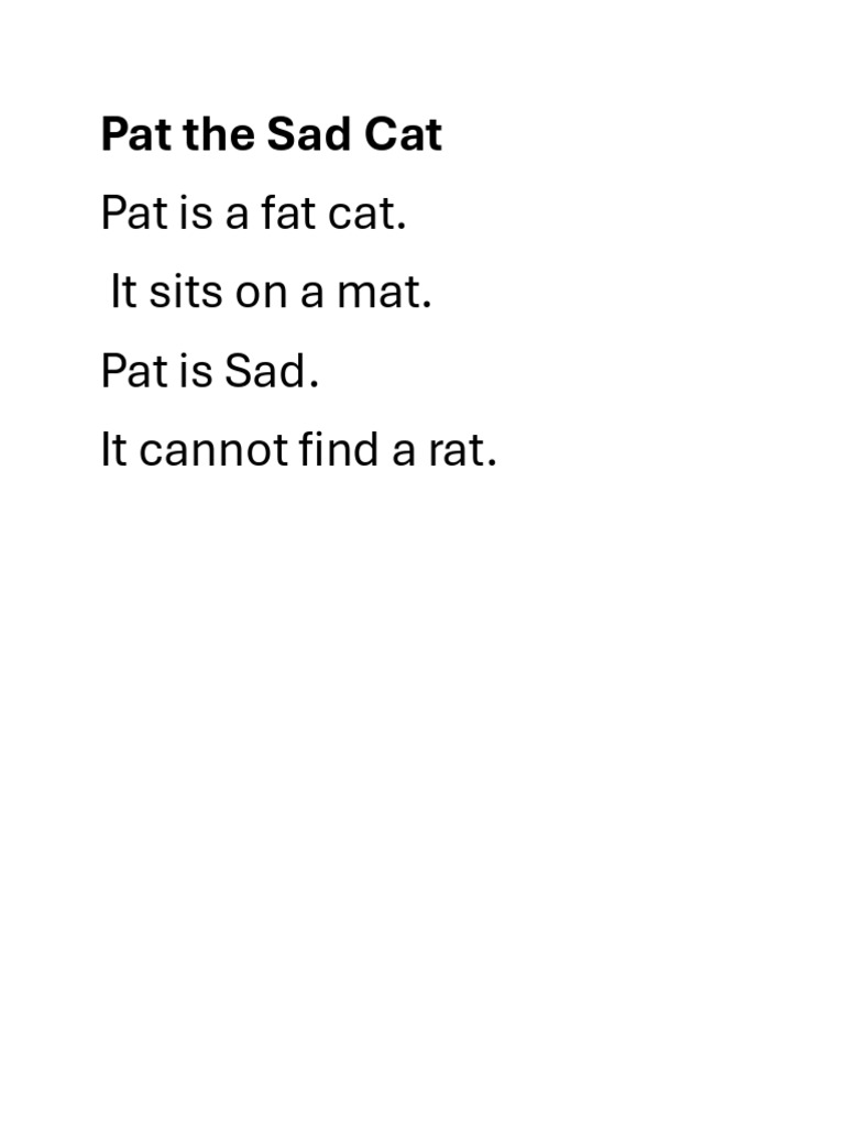 GRADE 1 Pat The Sad Cat | PDF