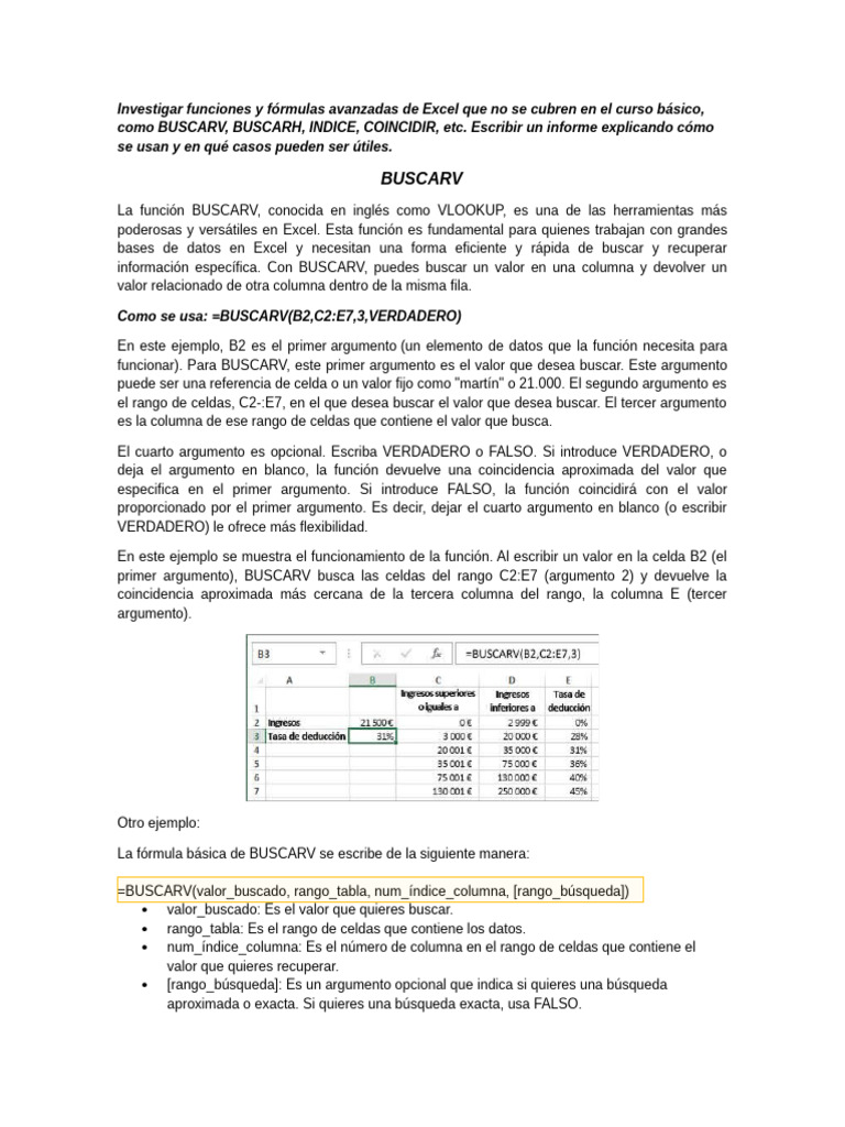 Funciones Avanzadas de Excel: BUSCARV, BUSCARH e INDICE | PDF | Hoja de ...