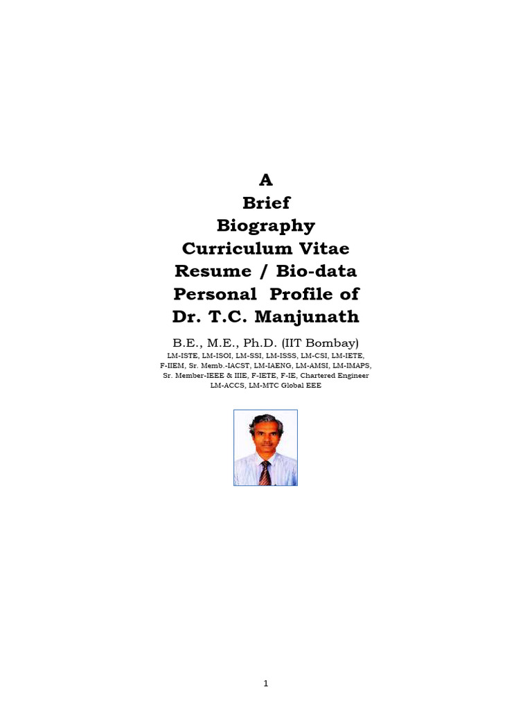 DR Man CV Short Biography-Sent To CMW | PDF | Engineering
