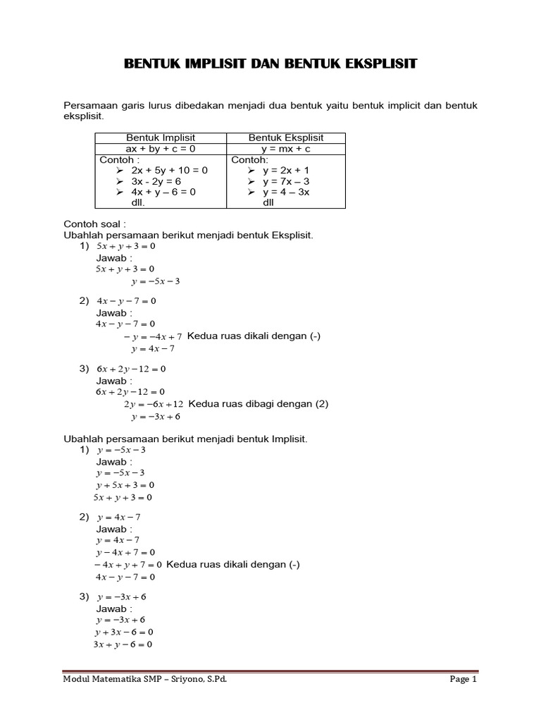PGL Bentuk Implisit Dan Eksplisit | PDF