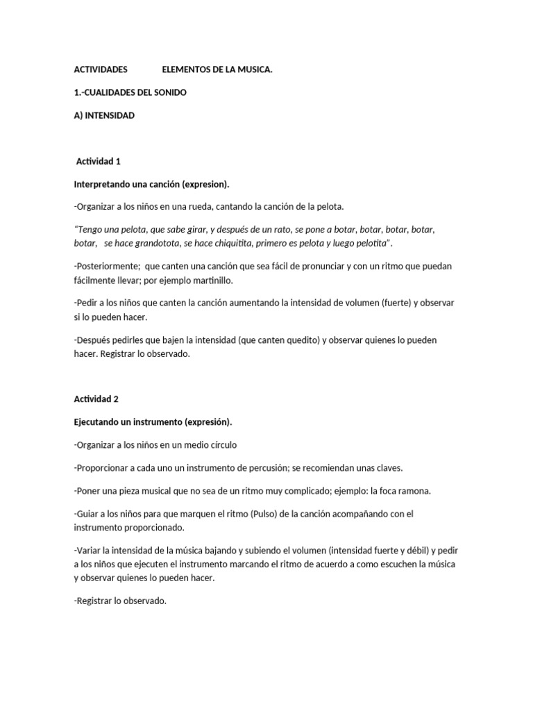 Actividades de Música para 4to Grado | PDF | Sonido | Ritmo