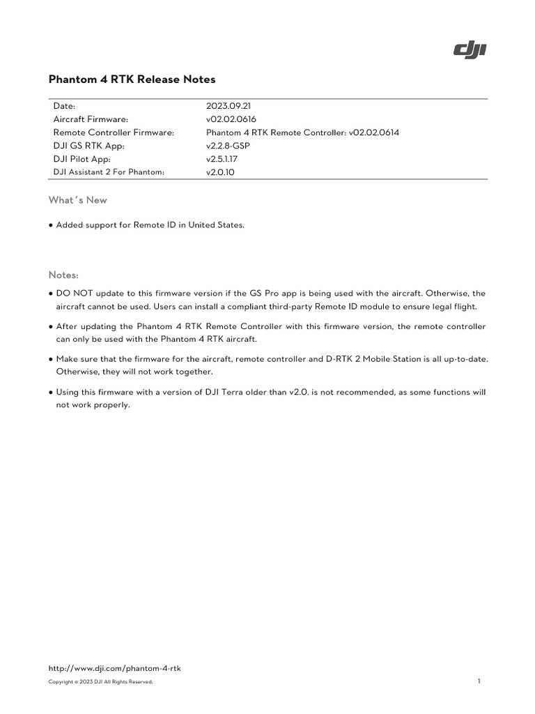 Phantom 4 RTK Release Notes en 20230921 | PDF | Computing