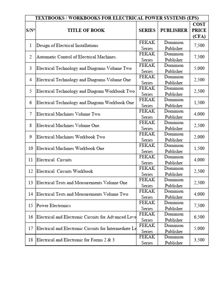 Fekak Books Price List | PDF | Electrical Engineering | Electricity