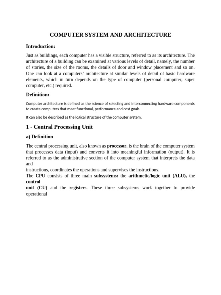 Computer System and Architecture-1 | PDF | Random Access Memory ...