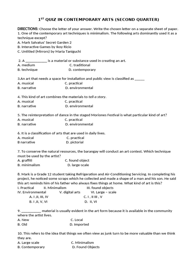 1ST Quiz in Contemporary 2ND Quarter | PDF | The Arts