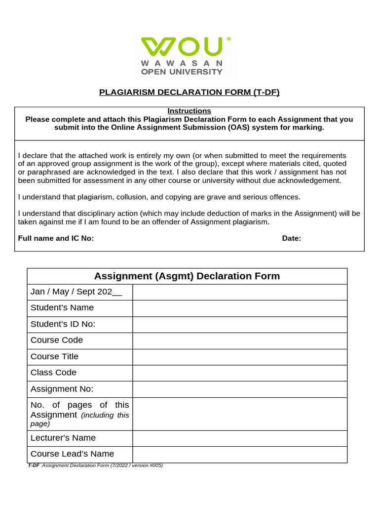 OCL - T-DF Assignment Declaration Form 7-2022 (Version 005) | PDF