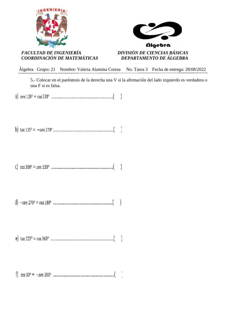 Álgebra Tarea3 | PDF