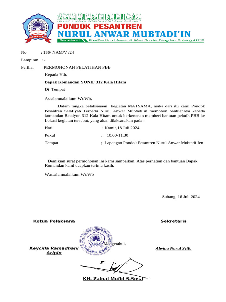 Surat Permohonan Pelatihan PBB | PDF