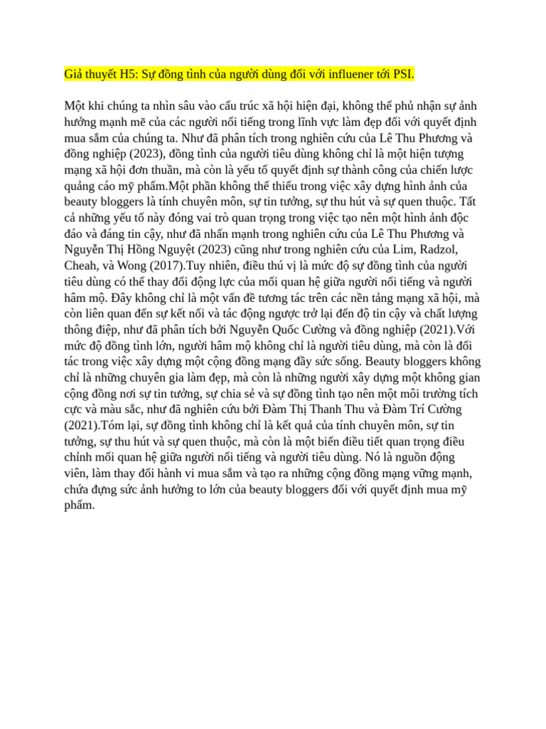 Giả thuyết H5 | PDF