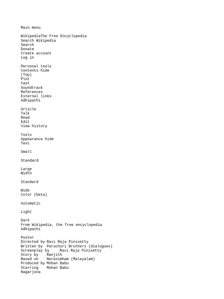 Adhipathi: Cast and Soundtrack Details | PDF