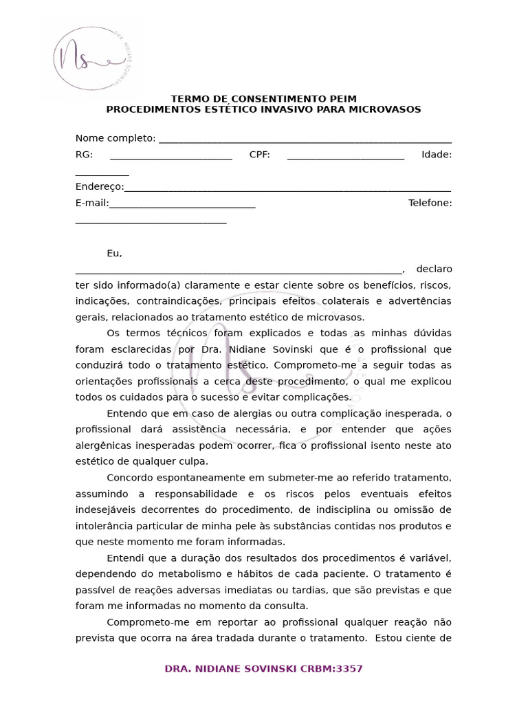 7 - Termo de Consentimento PEIM | PDF | Medicina Clínica | Remédio