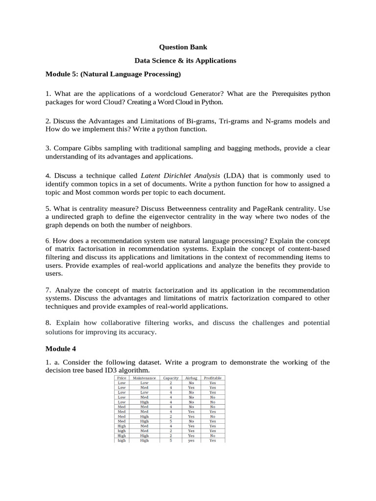 Question Bank Data Science & Its Applications | PDF | Cluster Analysis | Deep Learning