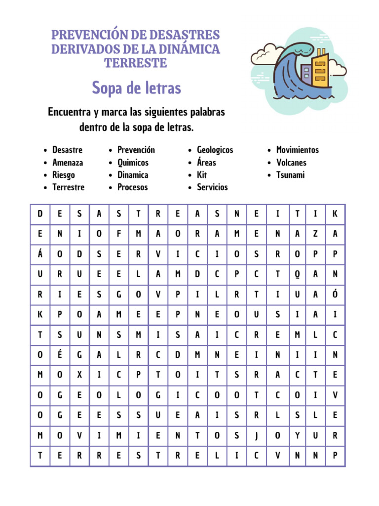 Sopa de Letras: Desastres Naturales | PDF | Seguridad y salud ...