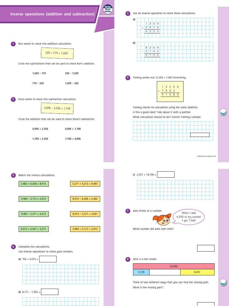 Y5 Autumn Block 2 Wo4 Inverse Operations Addition and Subtraction 2019 ...