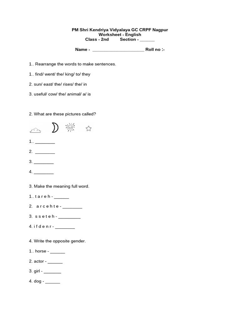 SSR Worksheet English 2nd | PDF