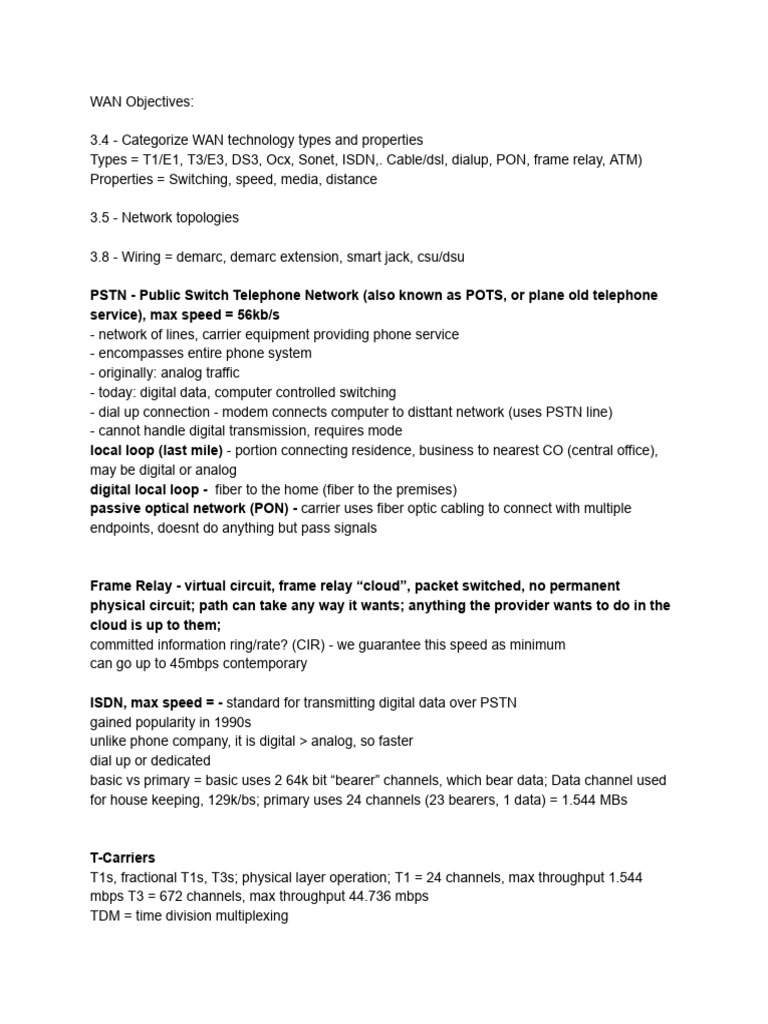 WAN Technology Types and Properties Guide | PDF | Digital Subscriber ...