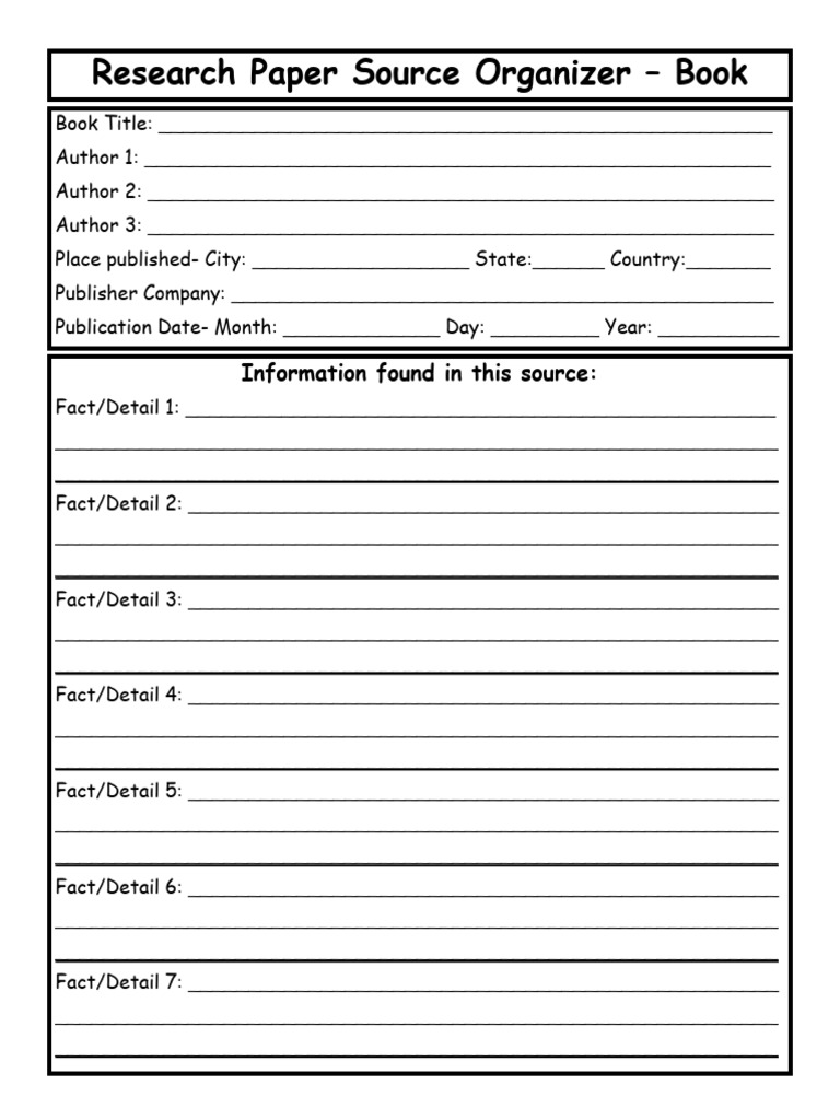 Research Paper Source Organizer - Book: Information Found in This ...