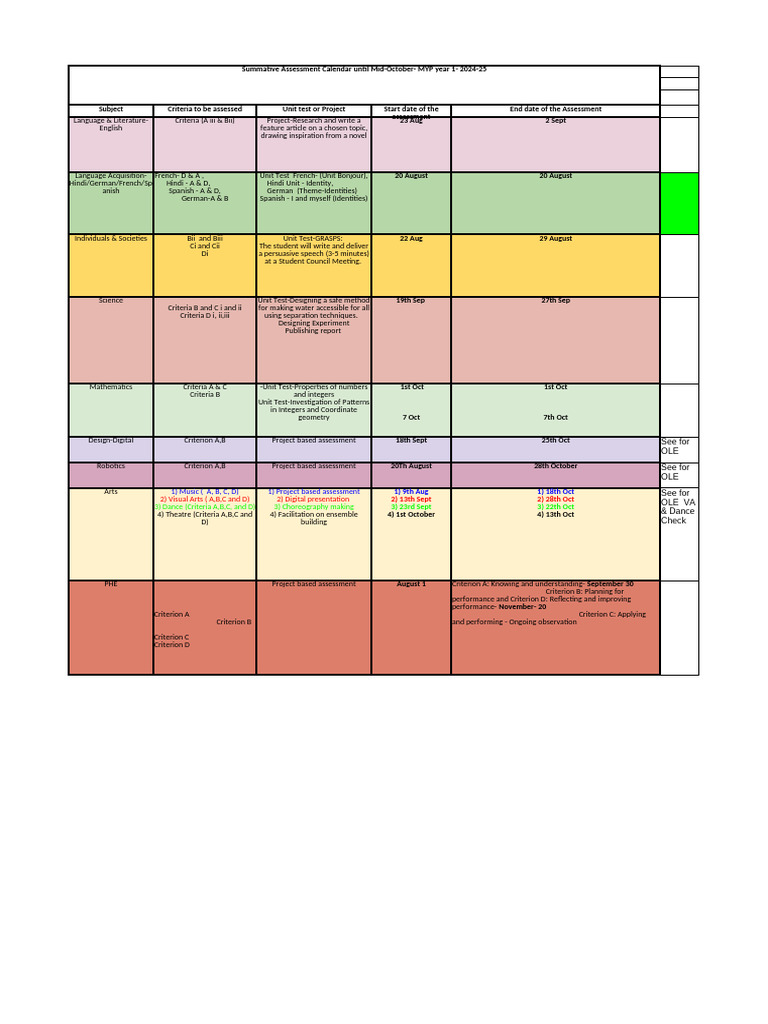 Summative Assessment Calendar - 24-25 | PDF