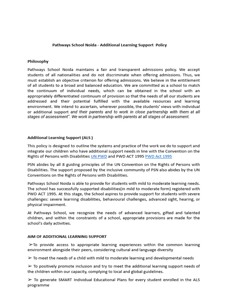 Pathways Noida: Learning Support Policy | PDF | Individualized ...