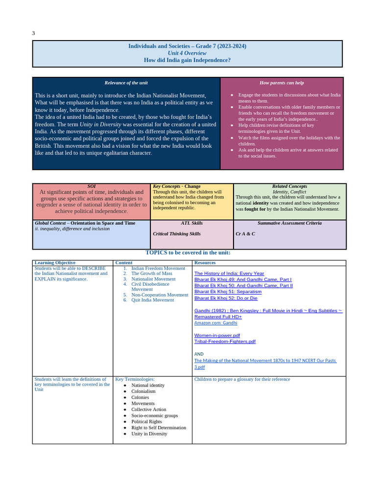 MYP 2 - I & S-Unit 4 Overview | PDF | Liberal Arts Education