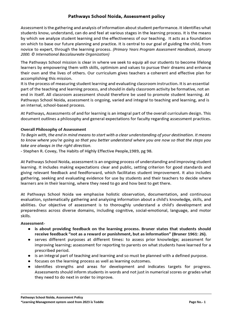 Assessment Policy - Pathways School Noida | PDF | Educational ...