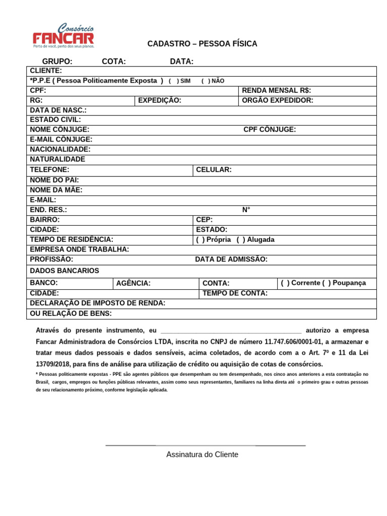 Ficha Cadastral Pf. | PDF