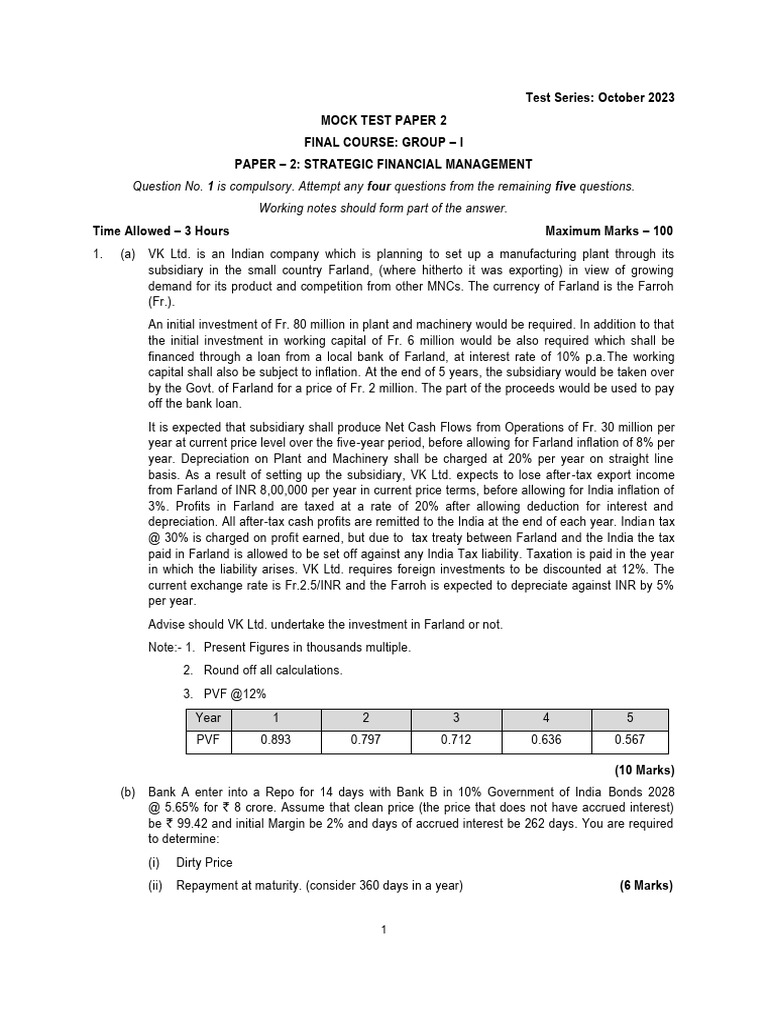 SFM - Questions MTP November 2023 CA Final | PDF | Balance Sheet | Equity (Finance)