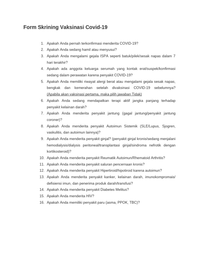 Blanko Skrining Vaks C19 | PDF | Sains & Matematika