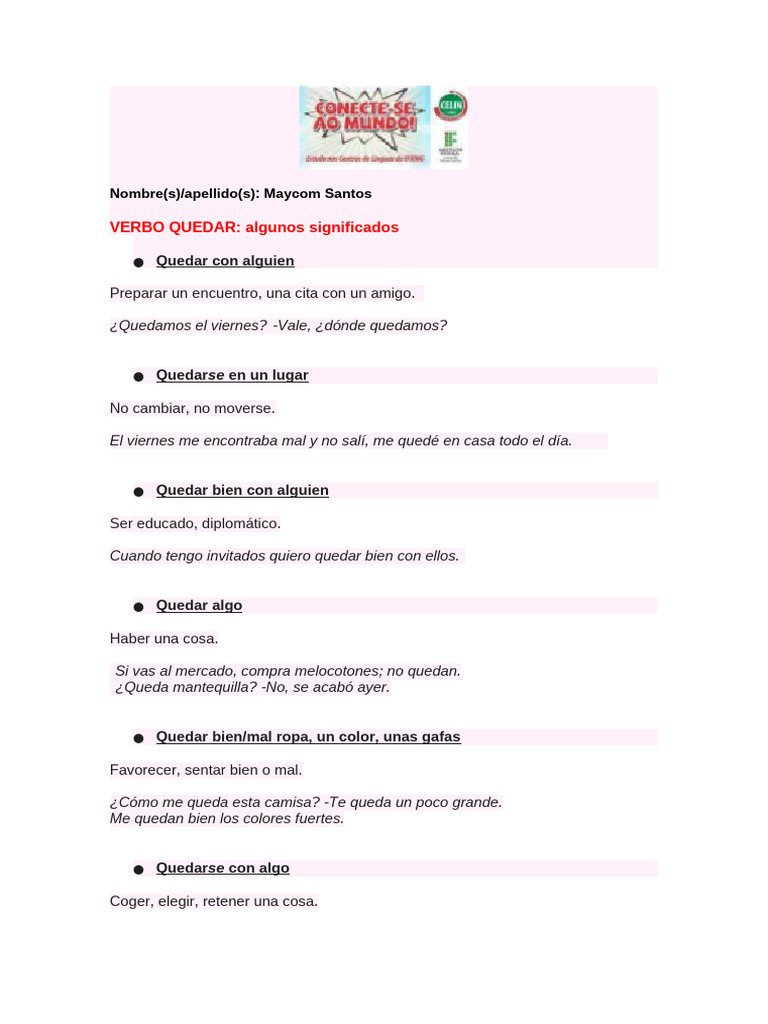 Verbo Quedar S 27 | PDF