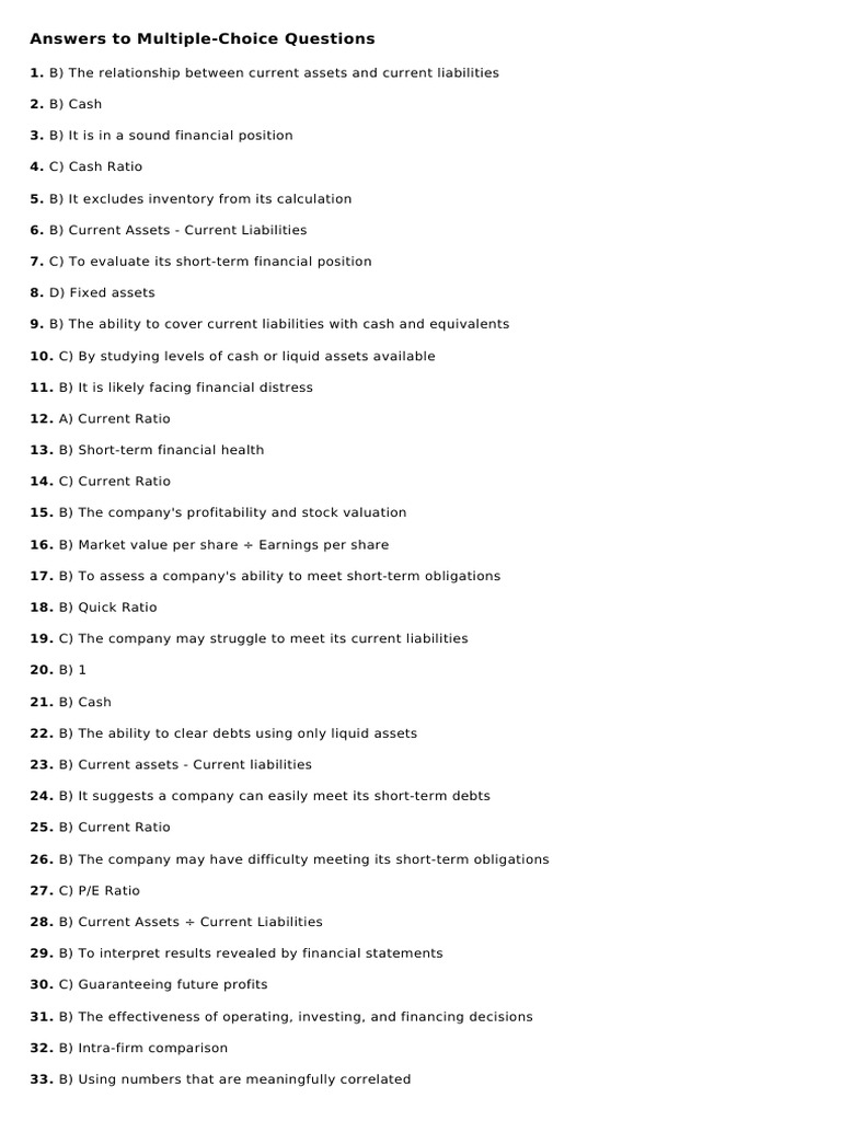Unit 1 Multiple-Choice Answers | PDF | Investing | Equity (Finance)
