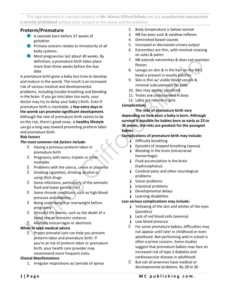 Pedia Handouts | PDF | Preterm Birth | Fetus