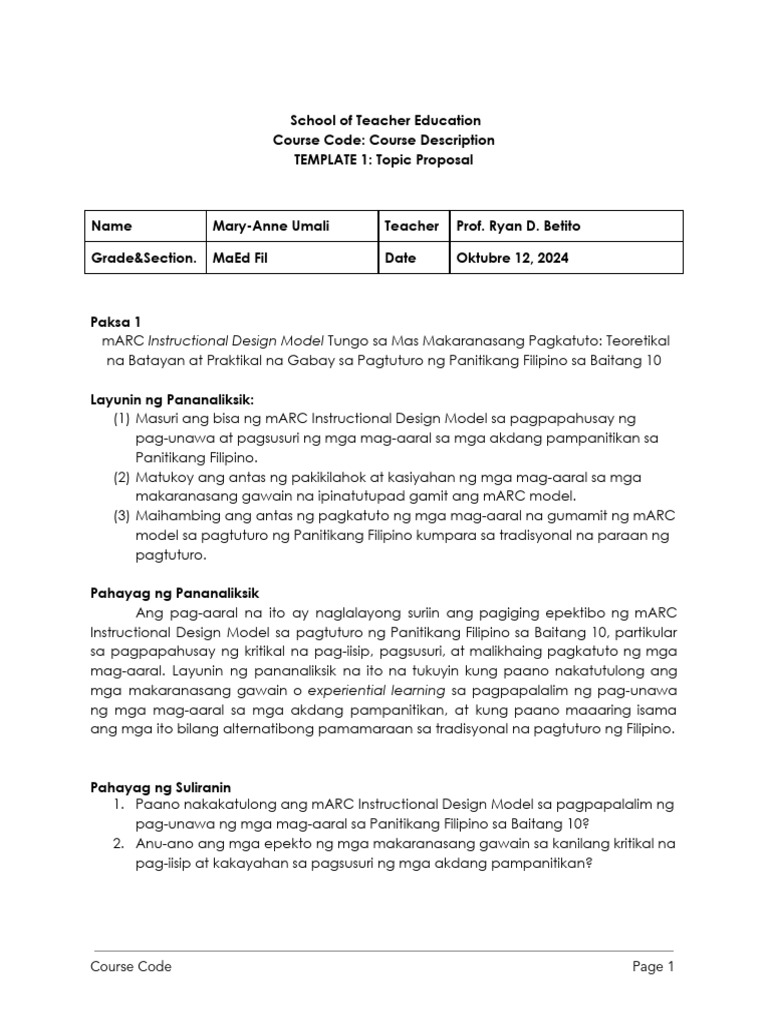 Mary-Anne Umali - Topic Proposal | PDF