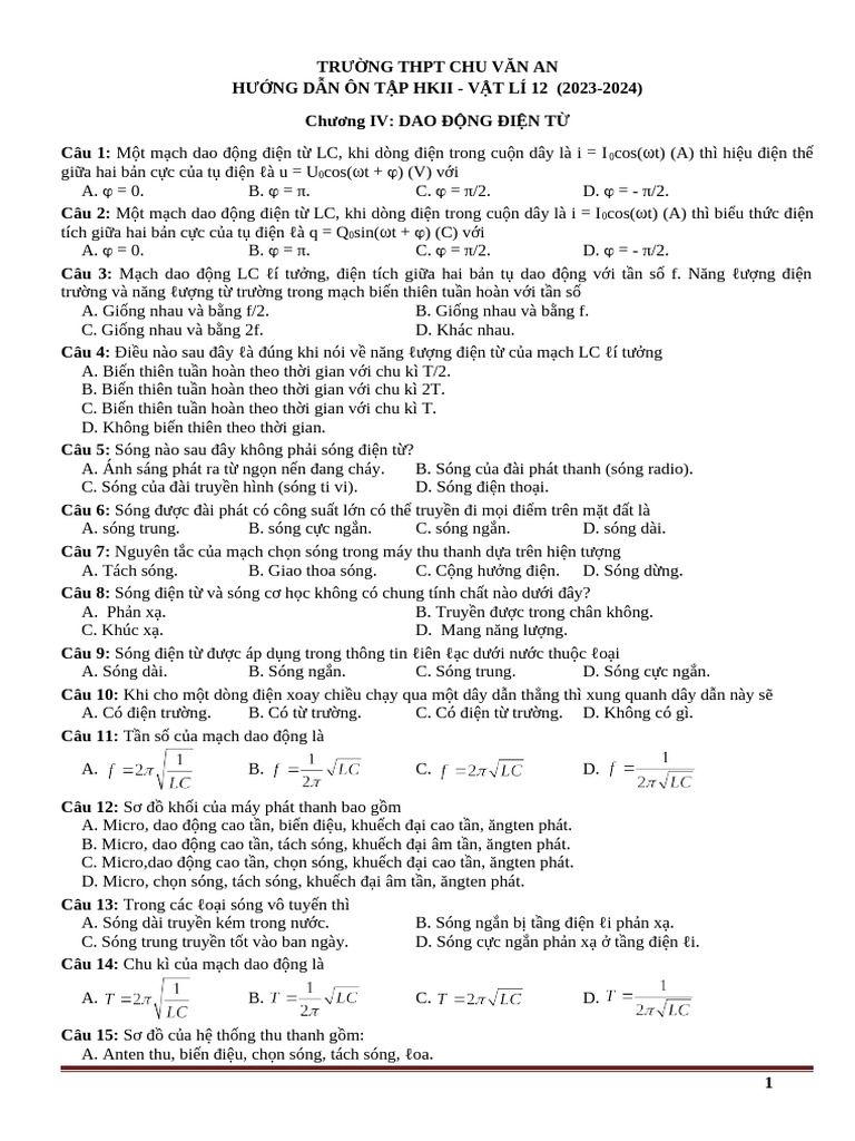 Huong Dan On Tap Mon Vat Li 12 HK2 | PDF