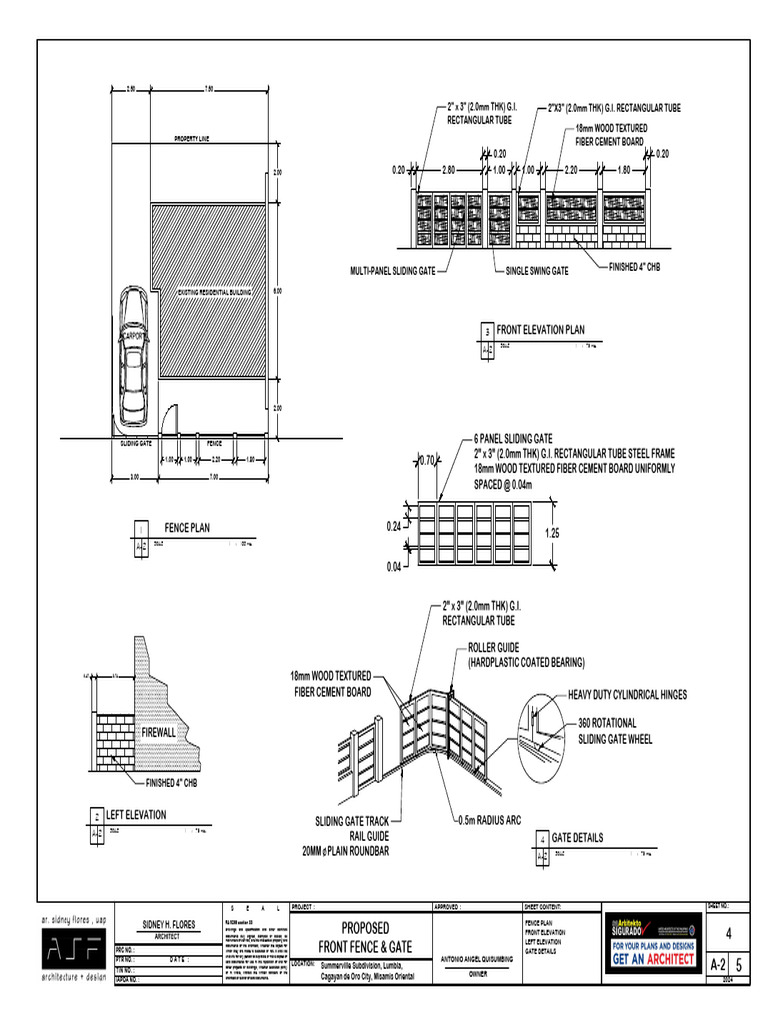 Architectural Details For A Proposed Fence and Gate | PDF