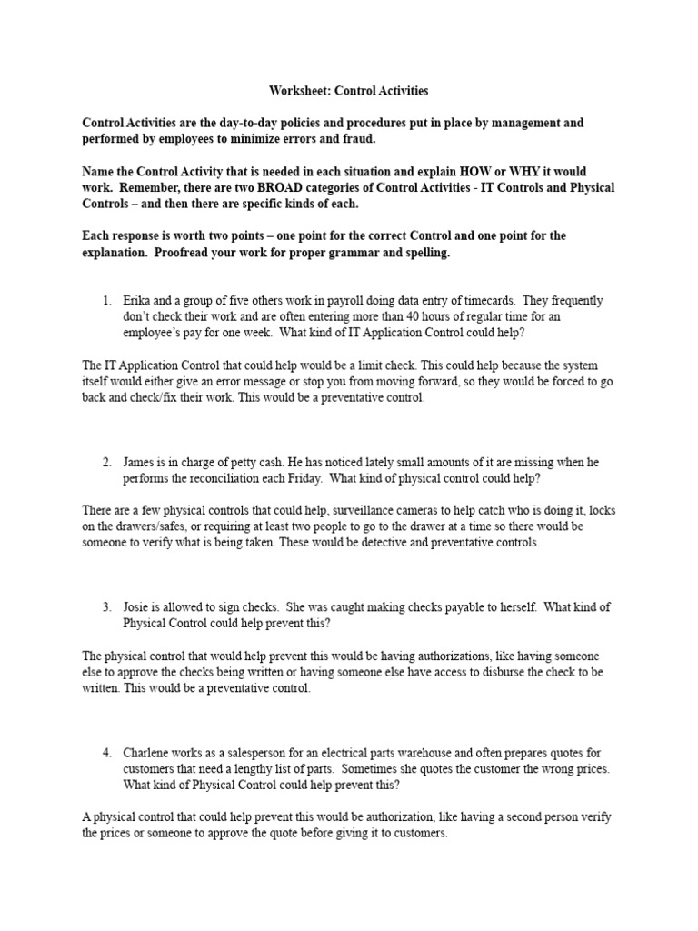 AIS Chapter 3 Worksheet Control Activities | PDF | Business