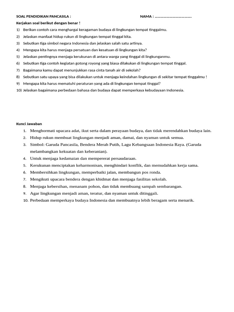 SOAL PENDIDIKAN PANCASILA KELAS 3 - Tgs 4 | PDF | Perjalanan