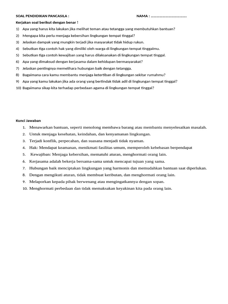 SOAL PENDIDIKAN PANCASILA KELAS 3 - Tgs 5 | PDF