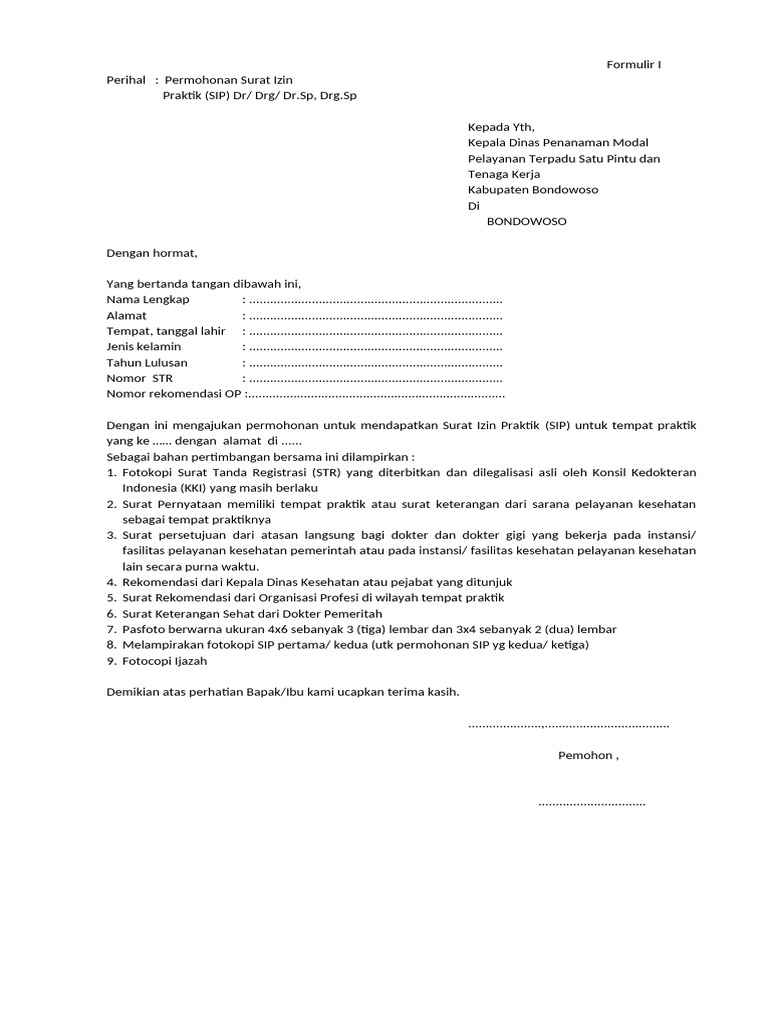 FORM PENGAJUAN PERIJINAN DRG | PDF