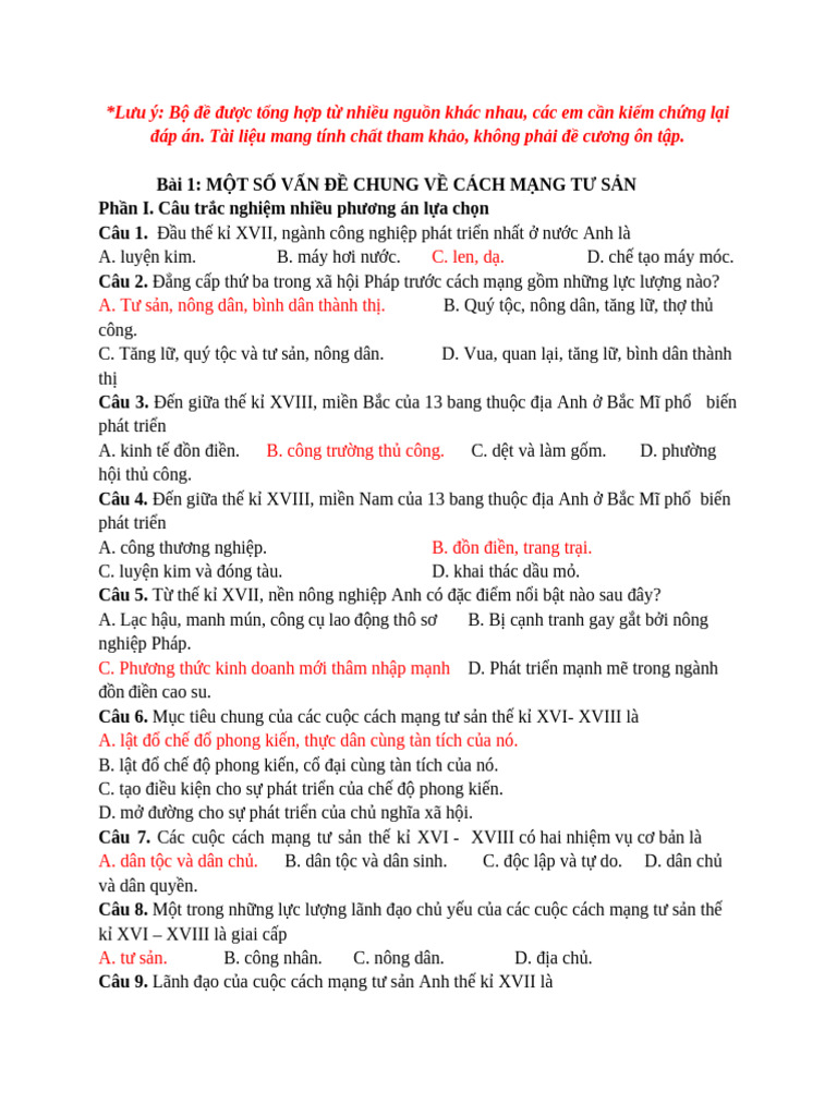 BỘ CÂU HỎI TRẮC NGHIỆM K11. B1,2 (MẪU 1) | PDF