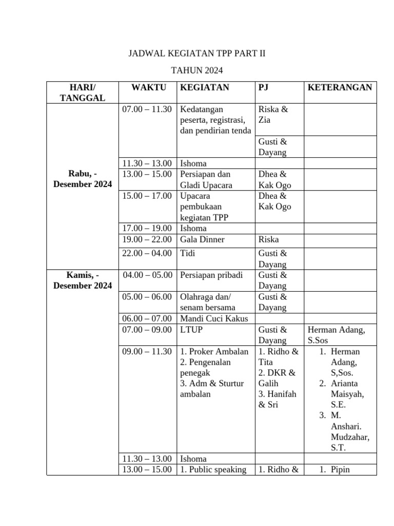 Jadwal Kegiatan TPP | PDF