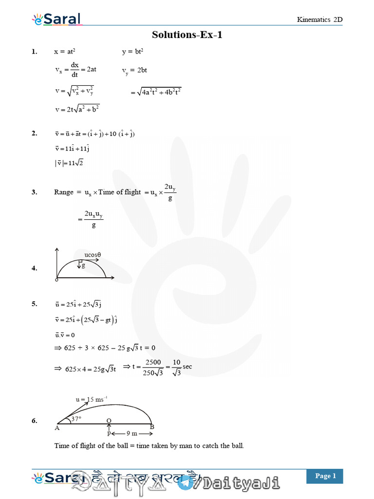 Sheet Solutions Kinematics 2D V2.2 | PDF | Applied And Interdisciplinary Physics | Physics