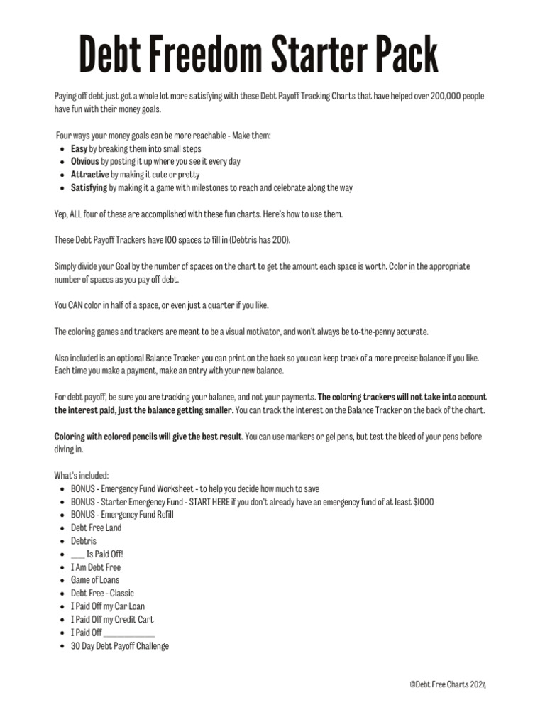 Debt - Payoff - Starter - Pack - Debt - Free - Charts 2 | PDF ...