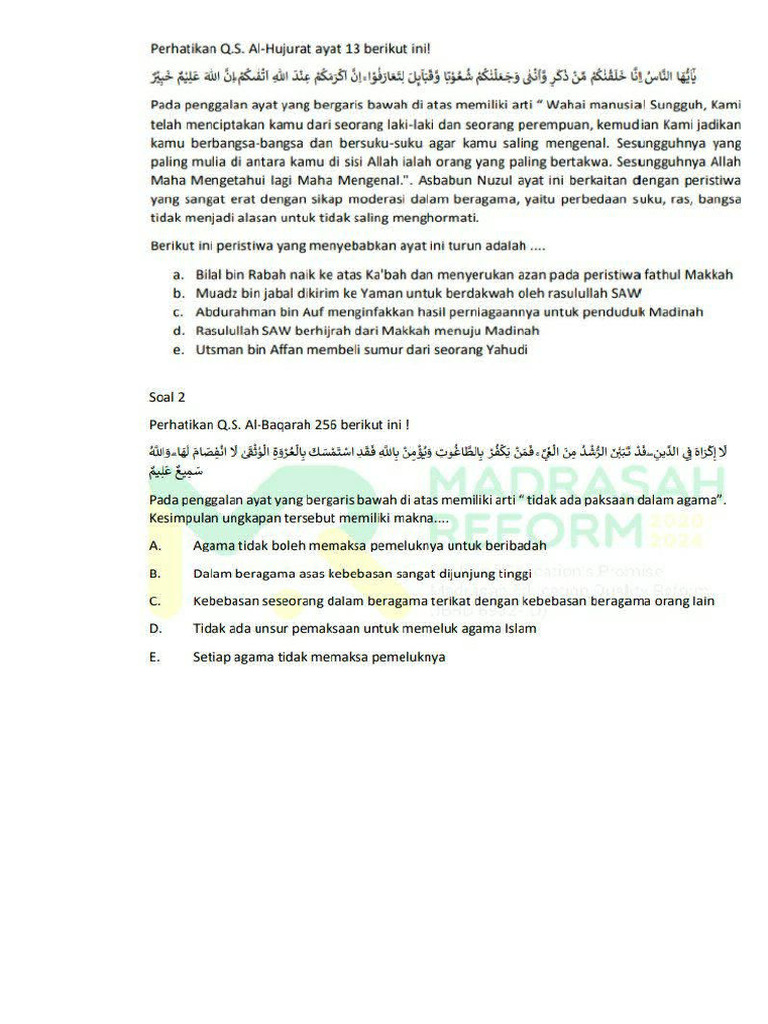 Soal Moderasi Beragama Kemenag | PDF