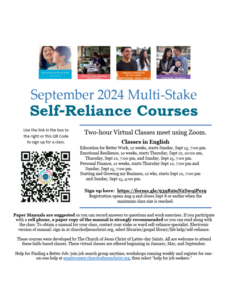 2024 09 Self Reliance Class Poster - English | PDF