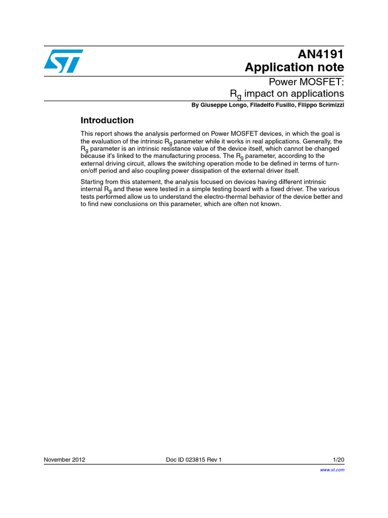 bảng giá trị RG | PDF | Field Effect Transistor | Mosfet