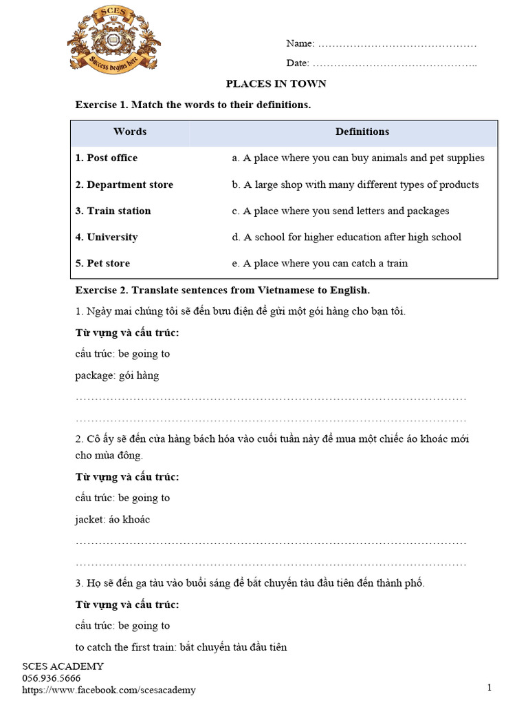 Places in Town - Worksheet | PDF