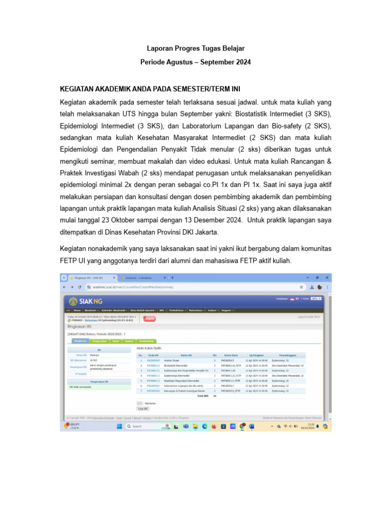 Isi Laporan Progres Tugas Belajar | PDF