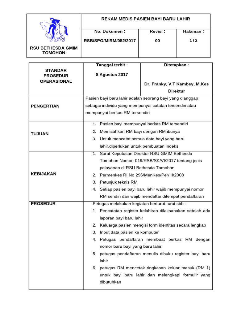 Spo Rekam Medis Pasien Bayi Baru Lahir | PDF