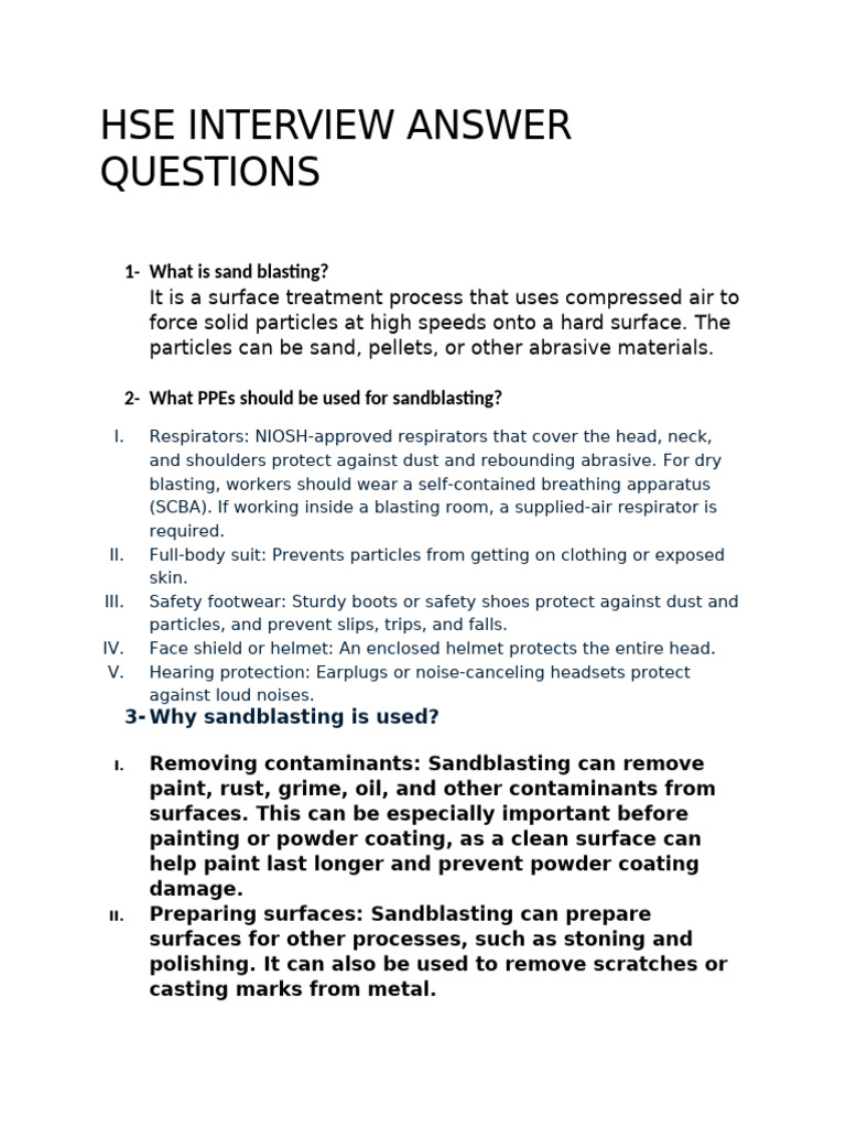 Hse Interview Answer Questions | PDF | Art